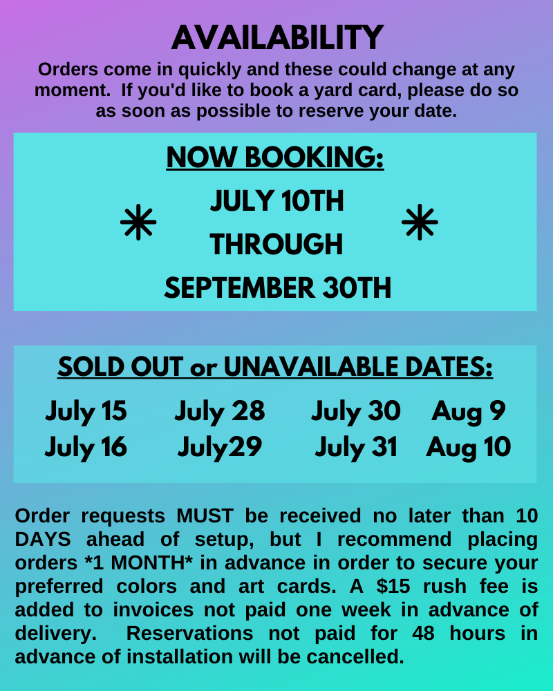 2023 Availability (1) | Yard Cards by Jess - Fort Wayne Indiana (NEI ...