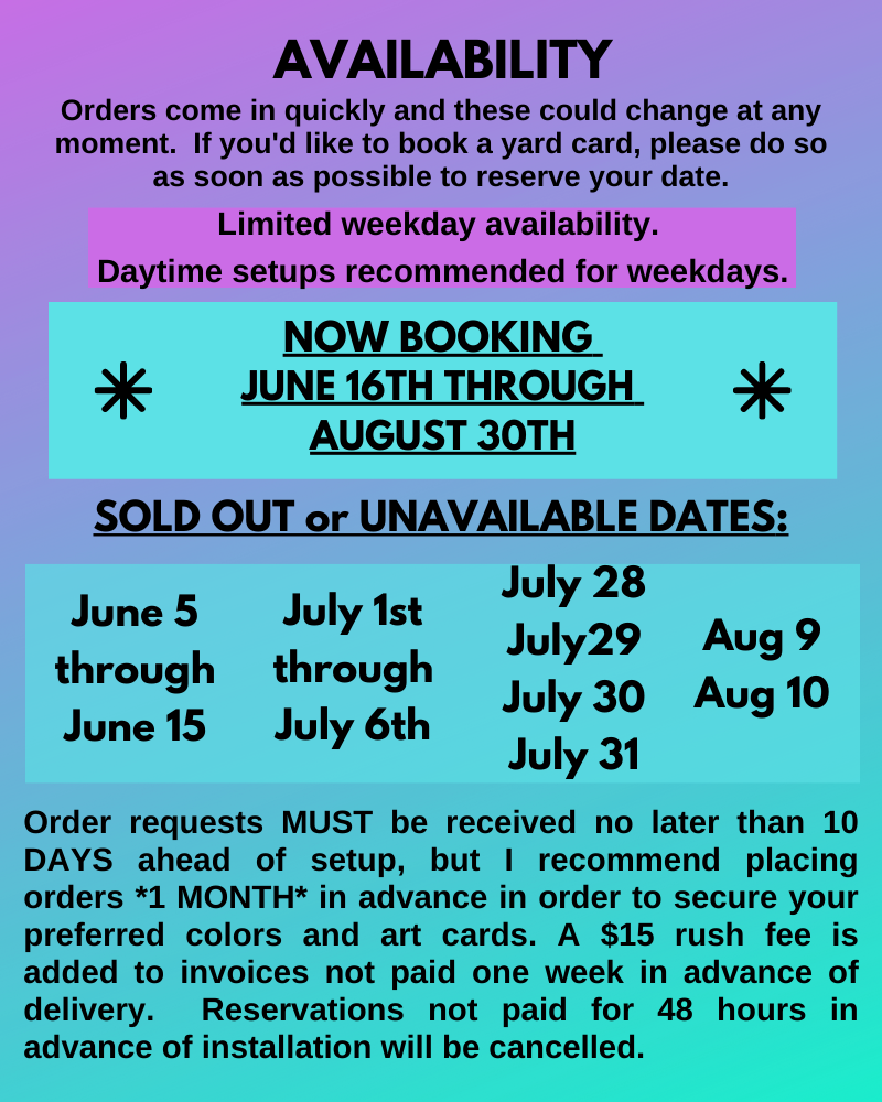 2023 Availability | Yard Cards by Jess - Fort Wayne Indiana (NEI ...